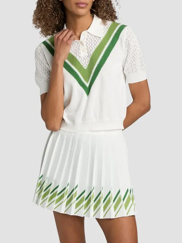 Tanya Taylor Camilla Chevron Pointelle Polo Top