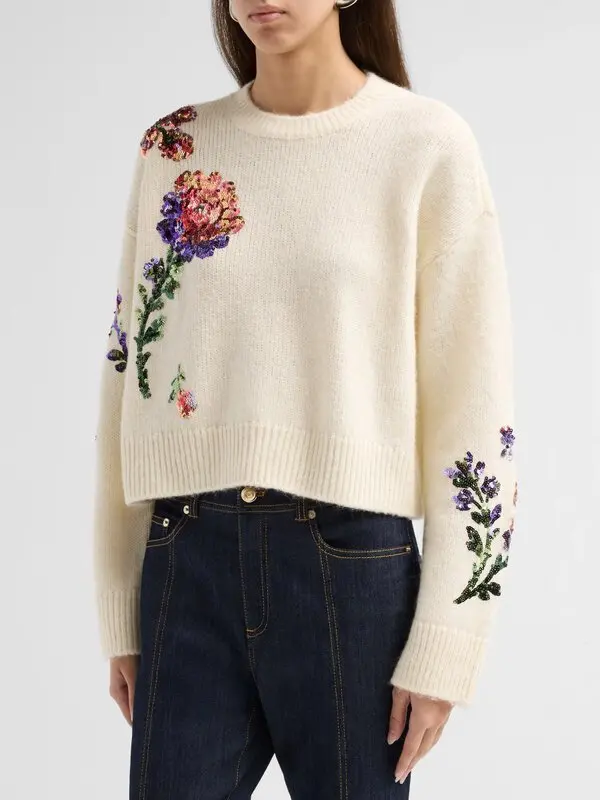Cinq À Sept Esmerine Floral-embellished Wool-blend Sweater