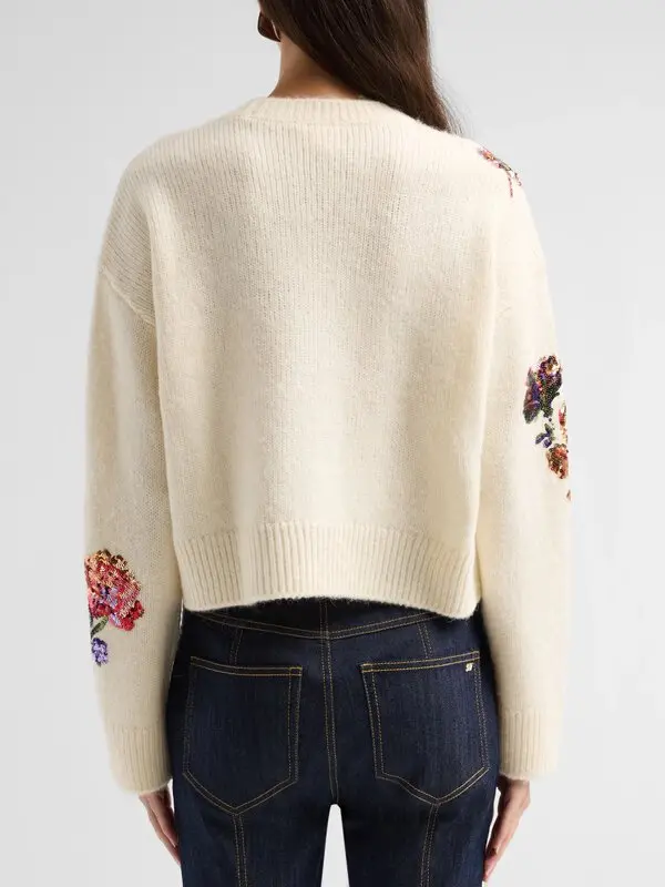 Cinq À Sept Esmerine Floral-embellished Wool-blend Sweater