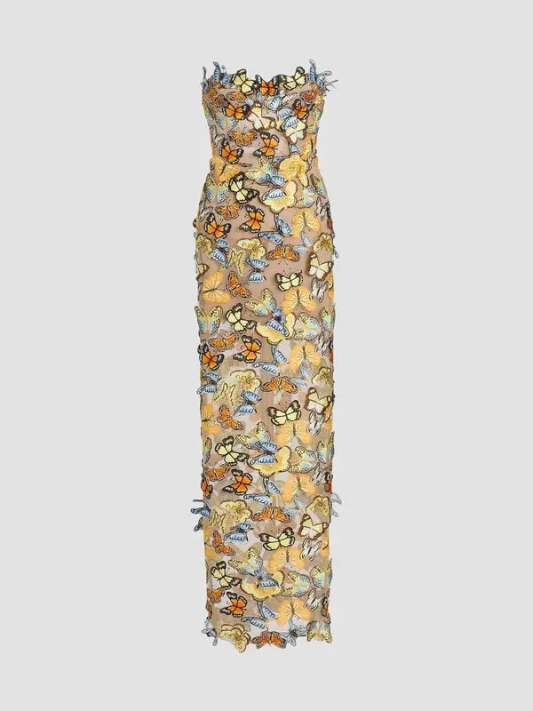 BRONX BANCO Bella 3d Butterfly Dahlia Strapless Gown - Multi