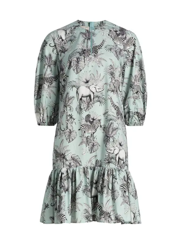 MAISON COMMON Safari Print Cotton Minidress - Mint Multi