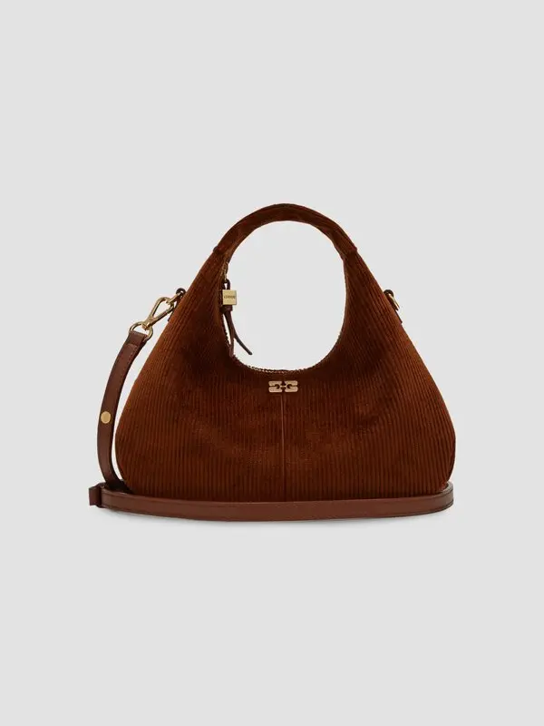 GANNI Mini Corduroy Hobo Bag - Tortoise Shell