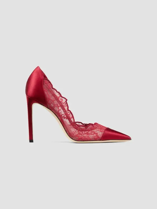 JIMMY CHOO Brigitte 100mm Lace & Satin Pumps - Ruby Red