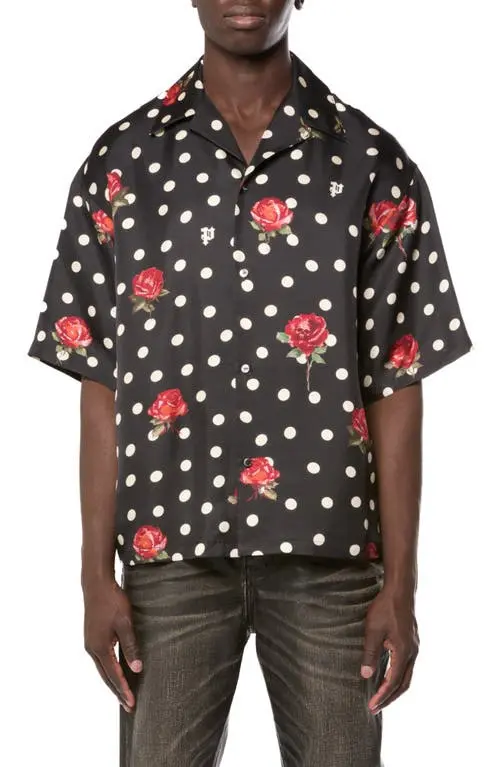 PURPLE BRAND Silk Blend Camp Shirt - Black