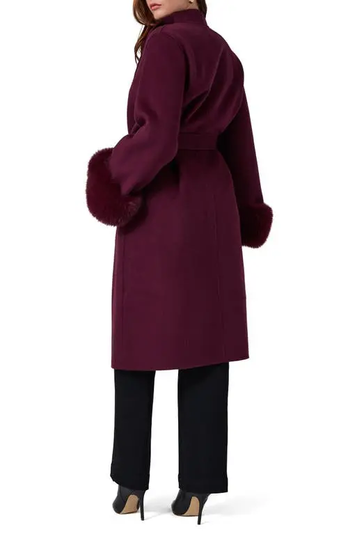 MARCIANO Ice Belted Coat With Faux Fur Cuffs