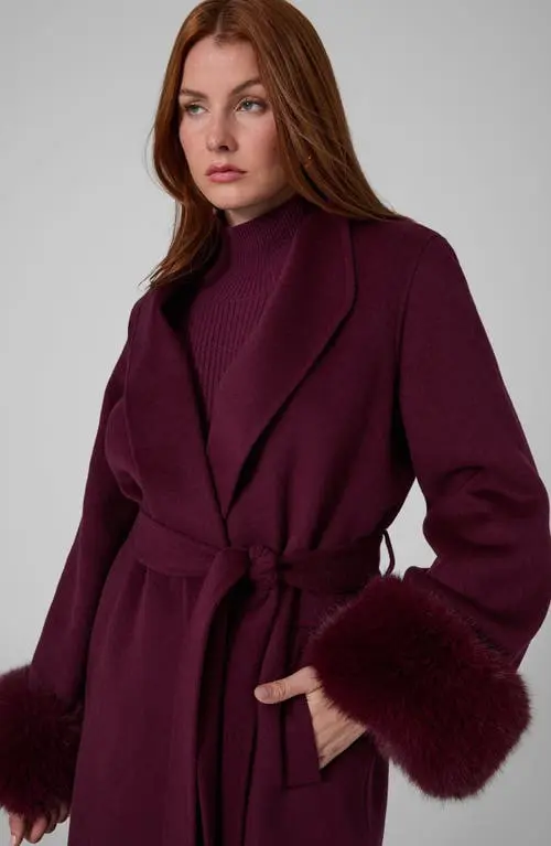 MARCIANO Ice Belted Coat With Faux Fur Cuffs