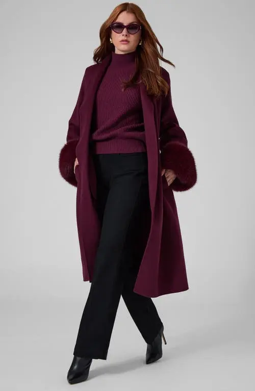 MARCIANO Ice Belted Coat With Faux Fur Cuffs