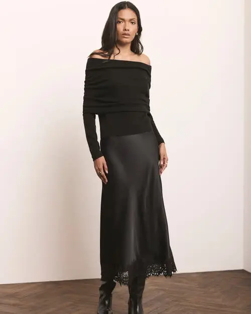 Mint Velvet Satin Lace Trim Maxi Skirt