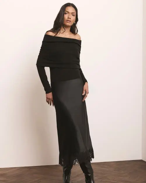 Mint Velvet Satin Lace Trim Maxi Skirt