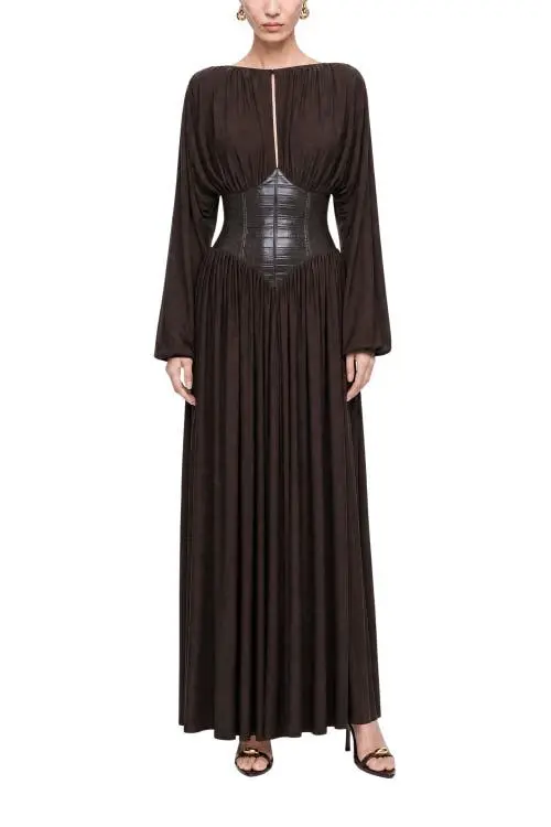 NOCTURNE Leather Corset Maxi Dress