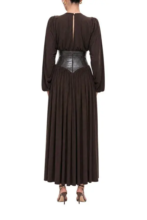 NOCTURNE Leather Corset Maxi Dress