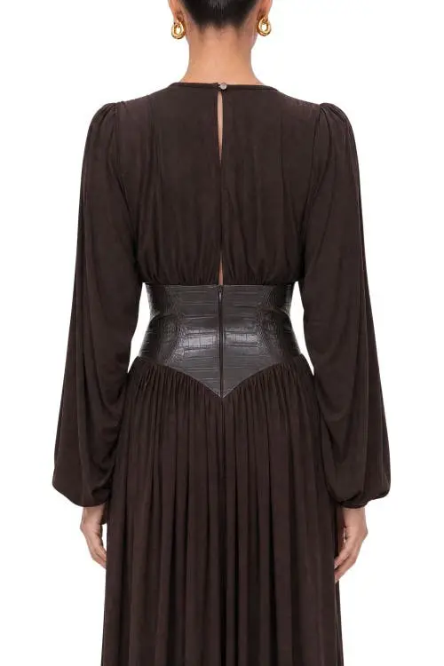 NOCTURNE Leather Corset Maxi Dress