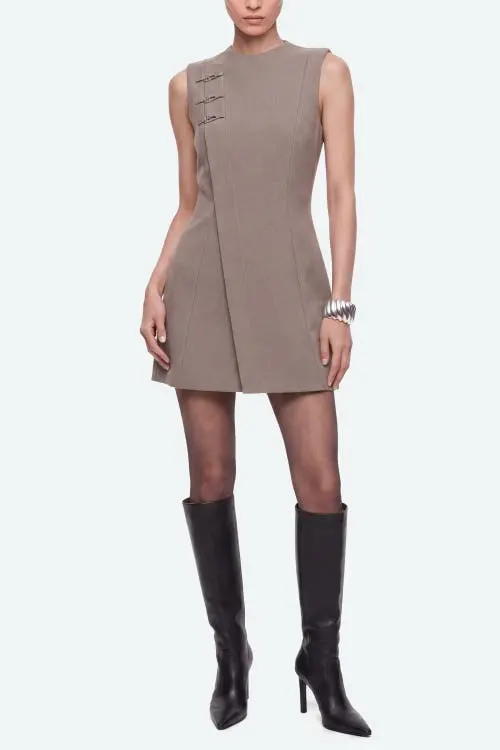 NOCTURNE Asymmetric Clasp Mini Dress - Beige