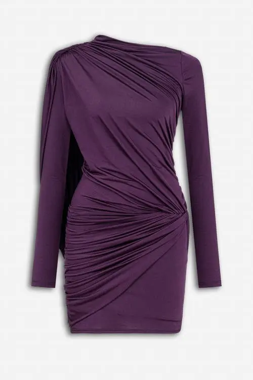 NOCTURNE Draped Mini Dress - Plum