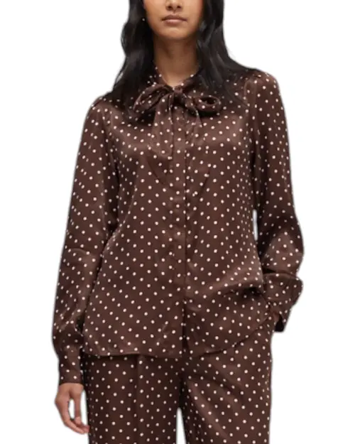 Chinti & Parker Viscose Polka Tie Shirt - Chocolate