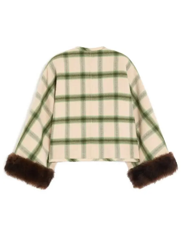 Valentino Garavani Peacoat In Green Macro Check With Shearling - Multi