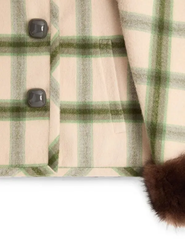Valentino Garavani Peacoat In Green Macro Check With Shearling - Multi