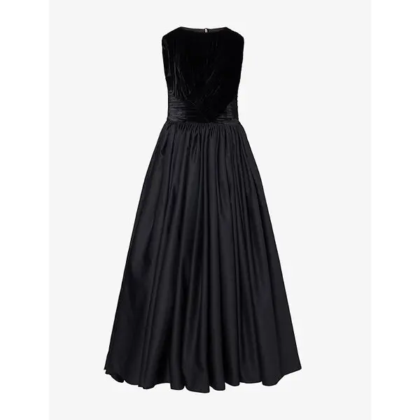 ABADIA Pleated Voluminous Woven Maxi Dress - Black