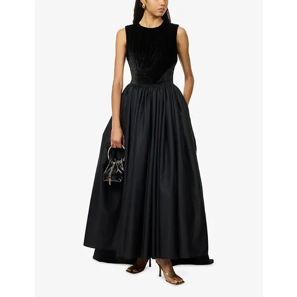ABADIA Pleated Voluminous Woven Maxi Dress