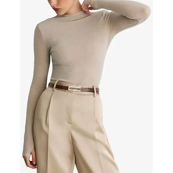 REISS Serena High-neck Mesh Top