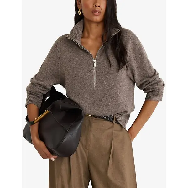 REISS Saffron Half-zip Knitted Jumper - Camel