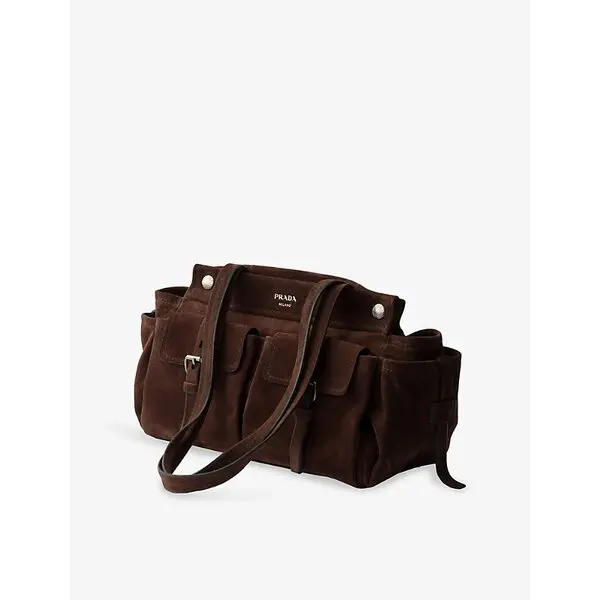 Prada Logo-embellished Medium Suede Tote Bag