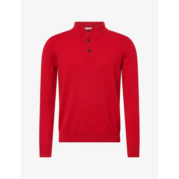 Sunspel Knitted Cashmere Polo Jumper - Ruby Red