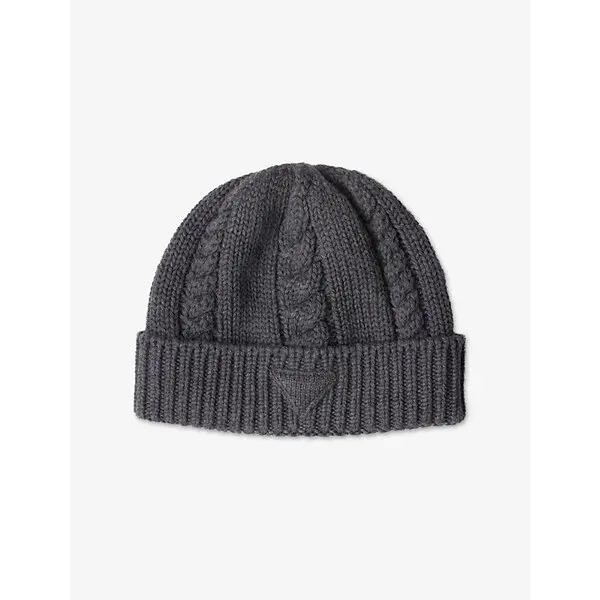 Prada Discreet Triangle-logo Wool Beanie - Grey
