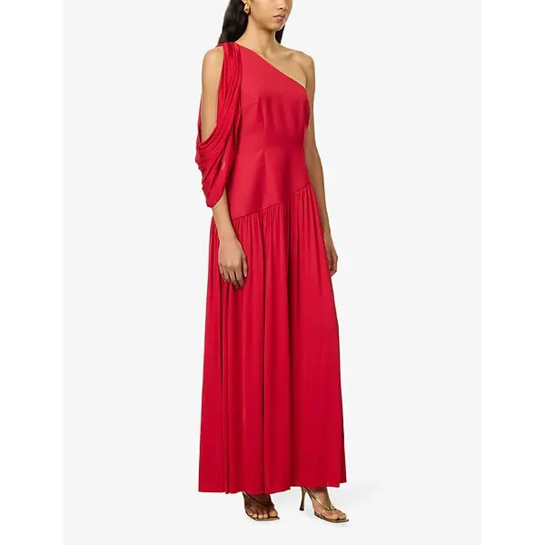 ABADIA Gwyneth Asymmetric Wool-blend Maxi Dress