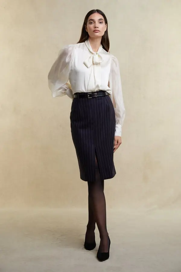 Holland Cooper Mayfair Pencil Skirt Chalk Pinstripe 's