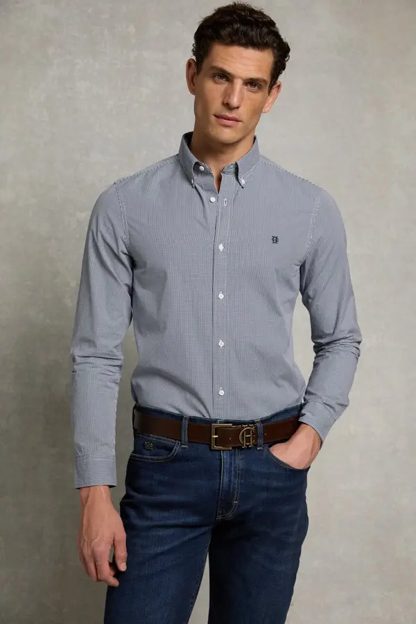 Holland Cooper S Classic Fit Button Down Shirt Micro Gingham 's