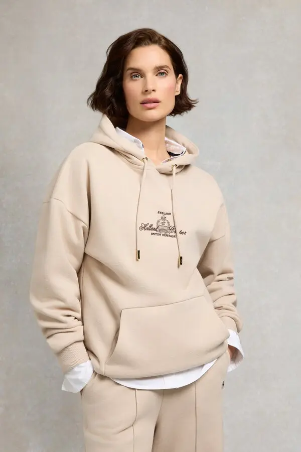 Holland Cooper Relaxed Fit Script Hoodie - Stone