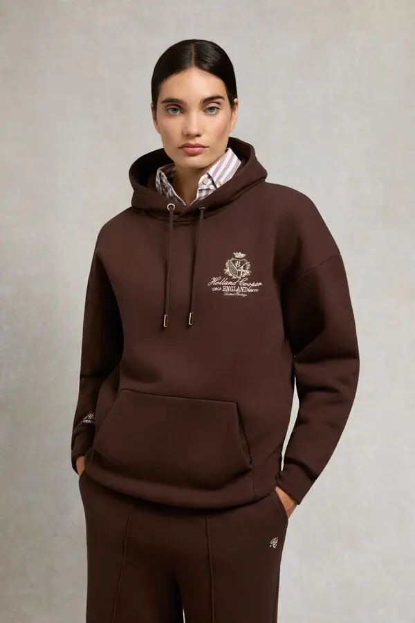 Holland Cooper Relaxed Fit Script Hoodie - Walnut