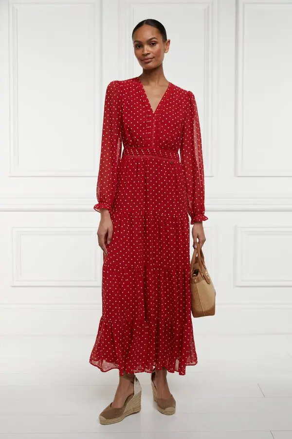 Holland Cooper Bella Tie Maxi Dress White Polka Dot 's