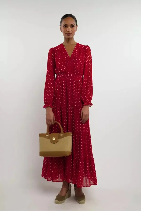 Holland Cooper Bella Tie Maxi Dress White Polka Dot 's