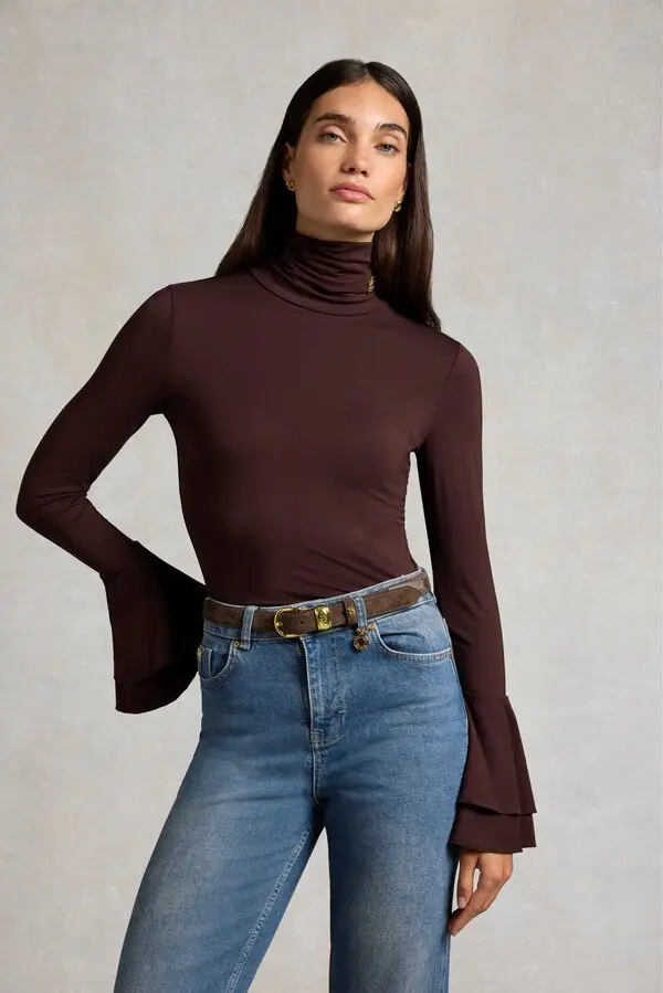 Holland Cooper Supersoft Fluted Roll Neck Top 's