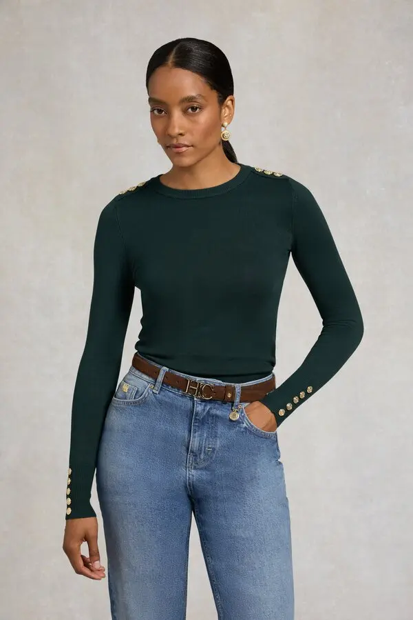 Holland Cooper Buttoned Knit Crew Neck Deep 's