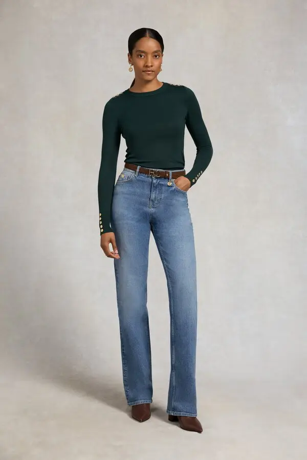 Holland Cooper Buttoned Knit Crew Neck Deep 's