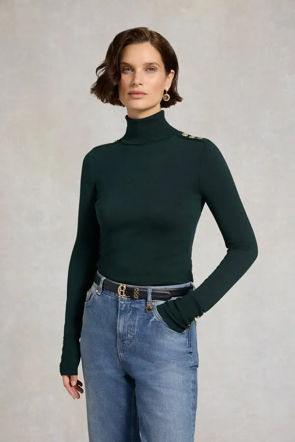 Holland Cooper Buttoned Knit Roll Neck Deep 's