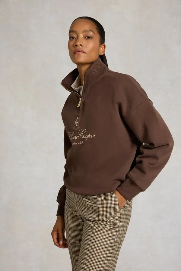 Holland Cooper Essential Relaxed Quarter Zip Sweat 's - Walnut