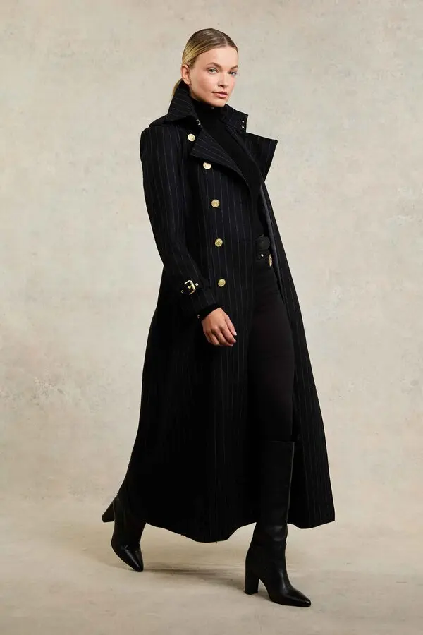 Holland Cooper Full Length Marlborough Trench Coat Pinstripe 's
