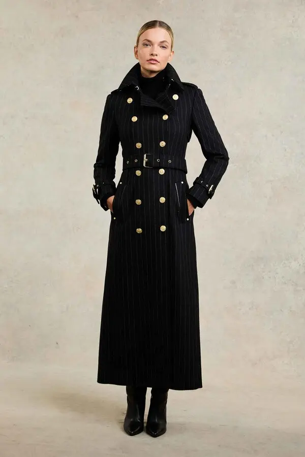 Holland Cooper Full Length Marlborough Trench Coat Pinstripe 's