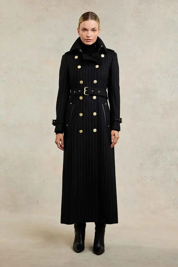 Holland Cooper Full Length Marlborough Trench Coat Pinstripe 's