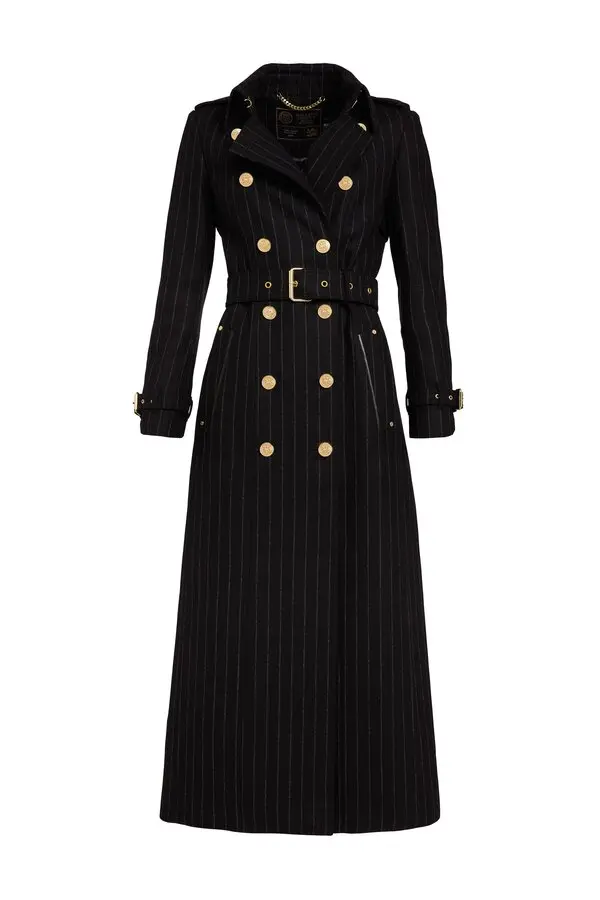 Holland Cooper Full Length Marlborough Trench Coat Pinstripe 's