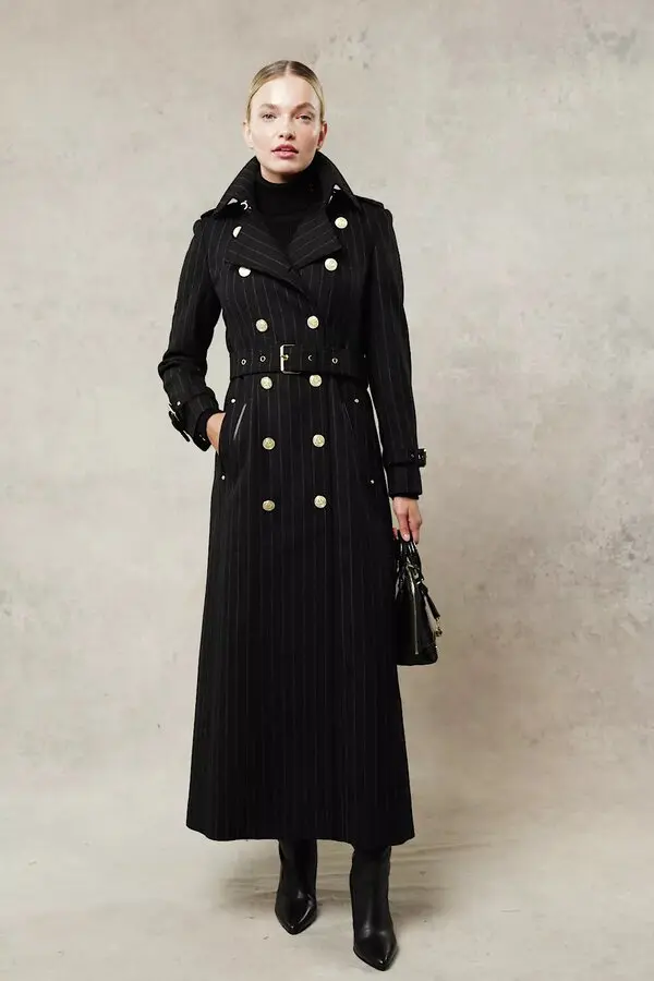 Holland Cooper Full Length Marlborough Trench Coat Pinstripe 's