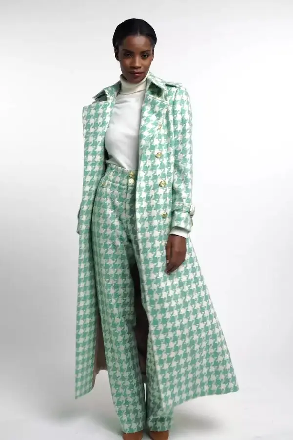 Holland Cooper High Waisted Straight Trouser Large Scale Houndstooth 's
