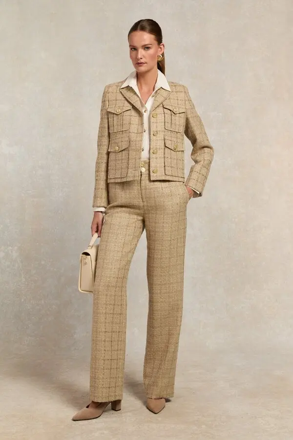 Holland Cooper High Waisted Straight Trouser Sparkle Tweed 's