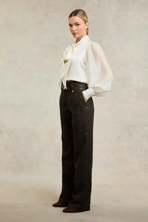 Holland Cooper High Waisted Straight Trouser Herringbone 's