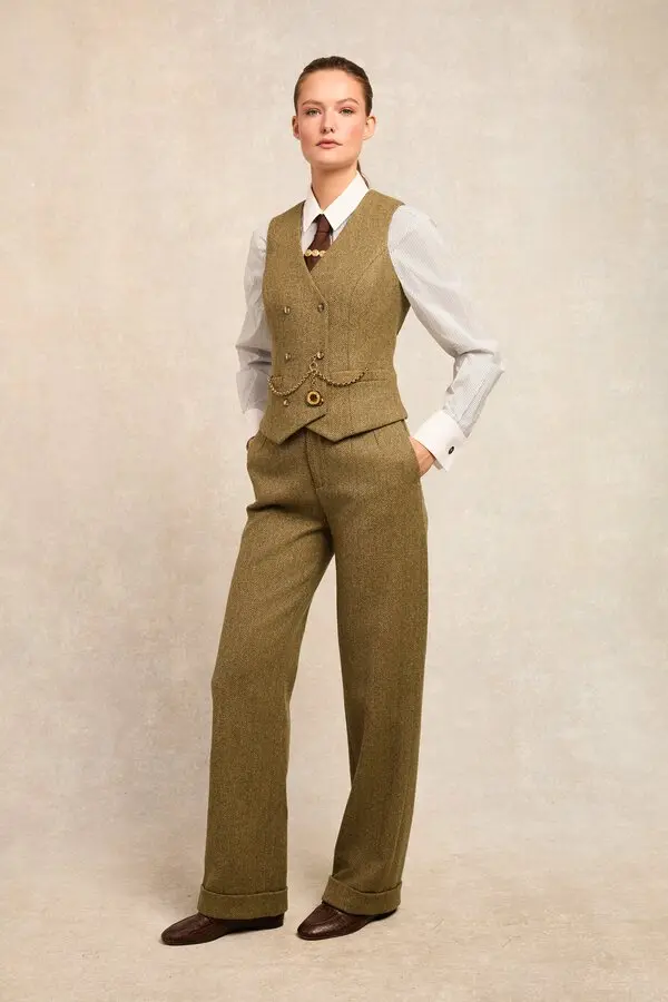 Holland Cooper High Waisted Wide Leg Trouser Herringbone 's