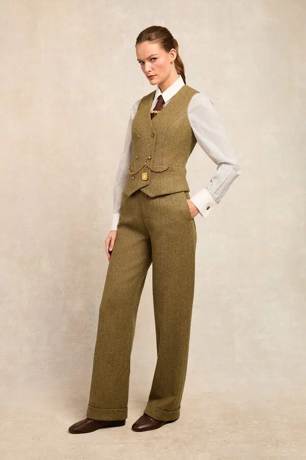 Holland Cooper High Waisted Wide Leg Trouser Herringbone 's